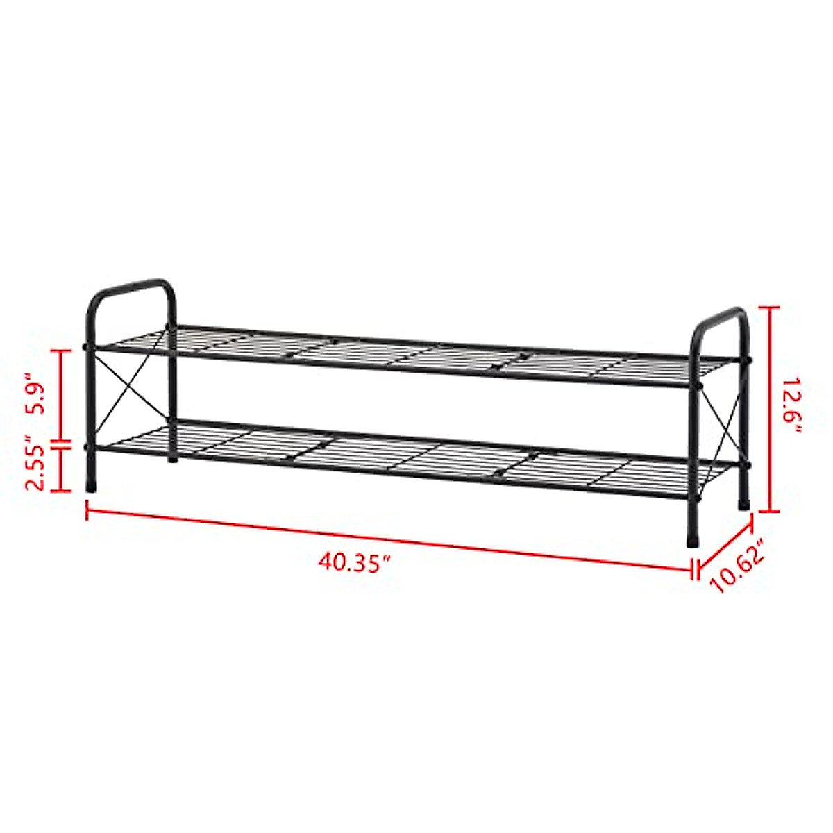 Hoctieon 2 Tier Shoe Rack for Closet, Shoe Rack FreeStanding, Entryway Shoe Shelf, Shoe Storage Organizer, Durable Mesh Style Shoe Rack, Black