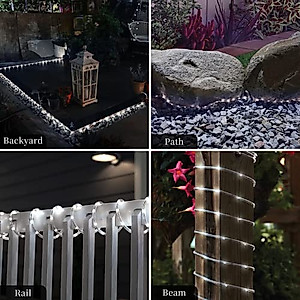 Solar Outdoor Rope Lights, 66ft 200leds Solar Powered Rope Lights Outdoor, 8 Modes Dimmable/Timer Remote String Light 3.7V/1200mAh Rope Solar Lights Outdoor Waterproof for Garden Decor, White