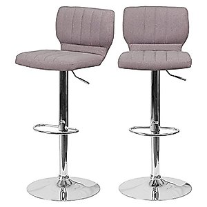 KLS Modern Barstools Adjustable Hydraulic 360 Degree Swivel Stable Steel Frame Fabric Padded Cushion Low Back Seat Design Dining Chair Pub Stool - Set of 2 Grey # 1969