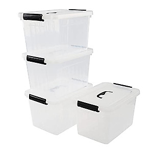 Yarebest 10 Liter Clear Storage Box, Plastic Box with Clips Lid, 4 Packs