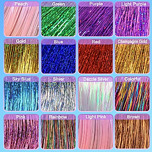 AMchoice Hair Tinsel Kit with Tools 16 Colors 3500 Strands Fairy Hair Tinsel Heat Resistant Sparkling Shiny Tinsel Hair Extensions 48 Inch Colorful Hair Tinsel strands Kit
