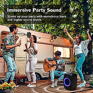 DOSS Bluetooth Speaker, PartyBoom Speaker with 60W Immersive Sound, Punchy Bass, Mixed Colors Lights, PartySync, 12H Playtime, Mic and Guitar Inputs, Portable Speaker for Indoor, Outdoor Party