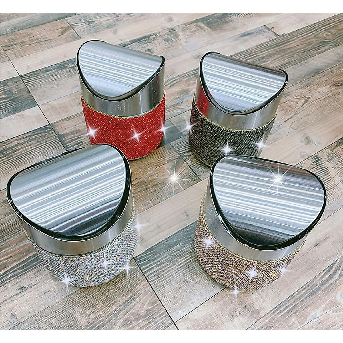 Daofaith Trash Can Wastebasket – Garbage Container Bin Waste Basket Crystal Rhinestone Bedazzled Glitter Deco Vanity Home Office Desk, Perfect for Vanity and Small Items -Black