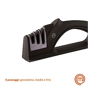 MasterChef Sharpening System (Coarse/Medium/Fine) for Steel Blade Knives & Scissors with Ergonomic Soft Touch Handle & Non Slip Base, Black