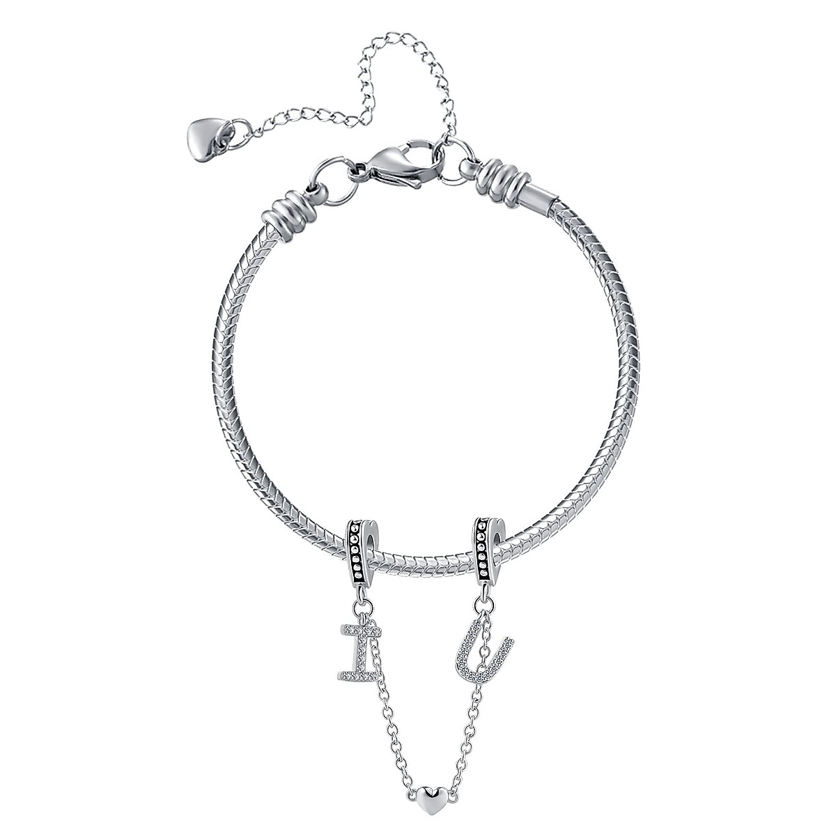 QeenseKc I Love You Connection Spacer Charm Safety Chain Compatible with Pandora Charms Bracelets,White(Aut-157_IUConnection)