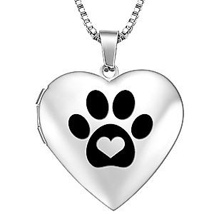GOKING Dog Paw Locket Necklace That Holds Pictures Love Heart Photo Lockets Pendant for Women