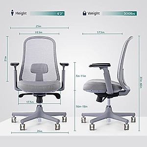 Odinlake Ergonomic Office Chair Mesh - 3D Adjustable Armrest Home Office Desk Chairs with Lumbar Support - Computer Swivel Task Chair Mid Back Office Chairs with PU Wheels(Model: Ergo Core 625)