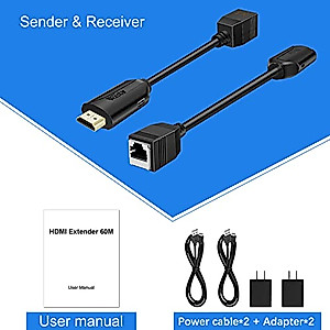 Wiistar HDMI Extender Over Cat5e/6 HDMI to RJ45 Extender Ethernet Network Converter Cable Repeater 1080P up to 60m HDMI Transmitter and Receiver for HDTV STB