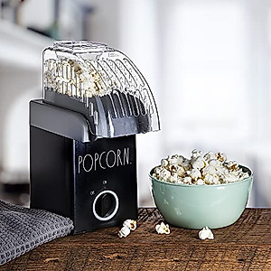 Hot Air Popcorn Making Machine, One Touch Easy to Use Fast Popping Popcorn Maker, Movie Theater Style Popcorn, 2 oz Capacity, With Removable Cover, Labeled "POPCORN" by Rae Dunn (Black)