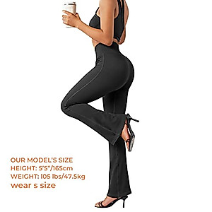 SUUKSESS Women Ribbed Seamless Tummy Control Flare Leggings Bootcut High Waist Workout Yoga Pants 31'' (Black,M)