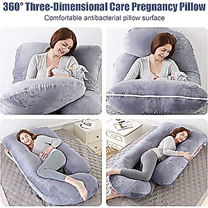 TREE.NB Pregnancy Pillows, U Shape Polyester Maternity Pillow for Pregnant Women Body Feeding Support,with Grey Velvet Cover, Support Pillow with Removable Washable Pillowcase 63''x37.4''x27.5''