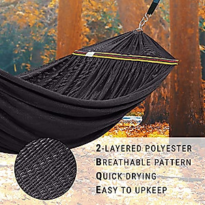 Tranquillo Double Hammock 2 Persons Polyester Hammock 550lbs Portable Camping Hammock with Hammock Tree Straps/Indoor Travel Patio Garden, Black