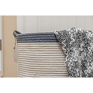 DIIMES Large Cotton Storage Basket (18 x 16 x 16 Inches) Tall Woven Basket with Handle for Blankets, Living Room, Baby Nursery, Laundry, Toys, Storage Bins- 100% Natural Cotton Materials