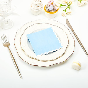 Crisky 100 Pcs Wavy Scalloped Blue Cocktail Napkins for Wedding, Engagement, Baby Shower, Birthday, Tea Party, Anniversary Party Decoration, 3-Ply (5x5)