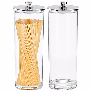 mDesign Tall Acrylic Airtight Apothecary Storage Organizer Canister Jars - Plastic Containers with Lid for Kitchen - Holder for Pantry or Countertop, Lumiere Collection, 2 Pack, Clear/Chrome