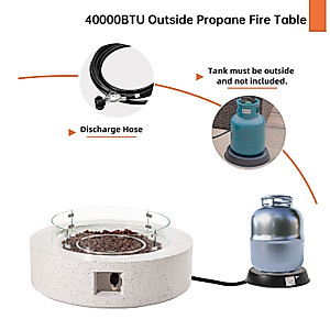 HOMPUS Propane Patio Fire Pit Table with Wind Guard, Lava Rocks and Rain Cover for Outdoor Leisure Party, 50,000 BTU 42-inch Round White Sandstone Concrete Fire Table