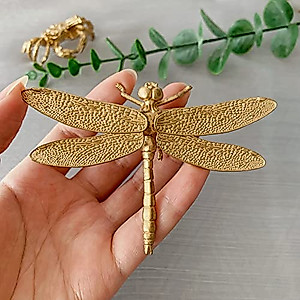 Gold Dragonfly Sculpture Solid Metal Insect Ornament Mini Insect Figurine for Home Office Garden Desktop Decor (Dragonfly)