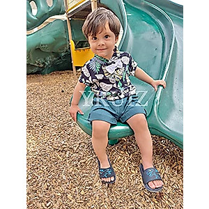 Yruiz Toddler Boy Hawaiian Outfit Set Baby Summer Floral Shirt with Bow-tie+Short Pants (Blue, 6-12 Months)