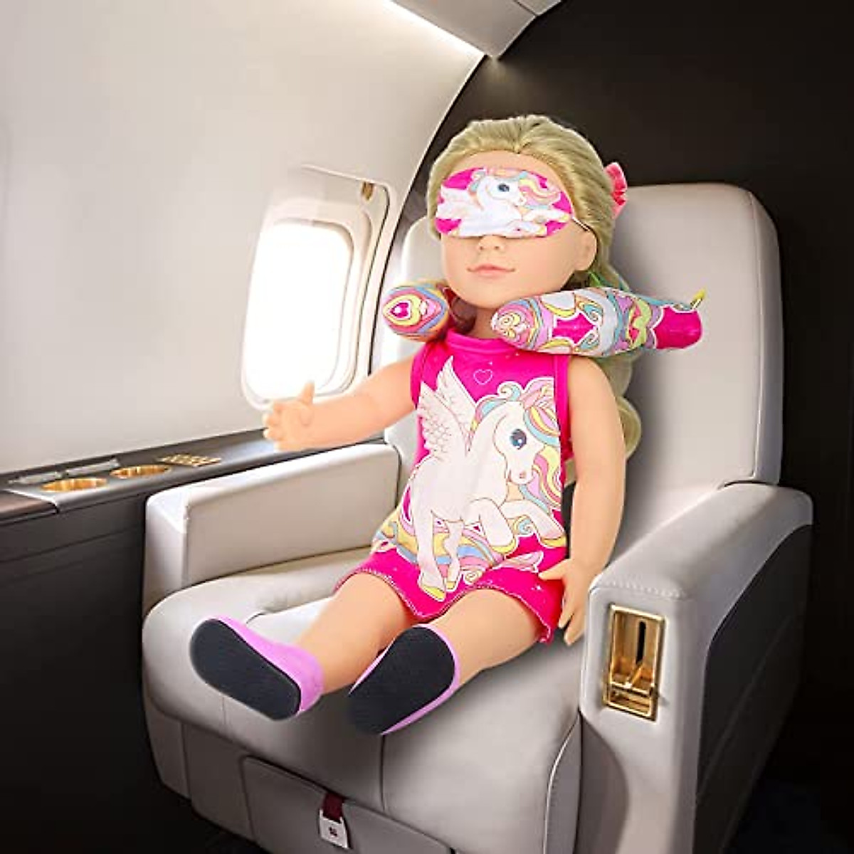 UNICORN ELEMENT 15Pcs 18 Inch Girl Doll Clothes and Accessories, Travel Suitcase with Unicorn Luggage Play Set Including Suitcase, Schoolbag, U-Shaped Pillow, Glasses, Camera, etc (Not Doll)