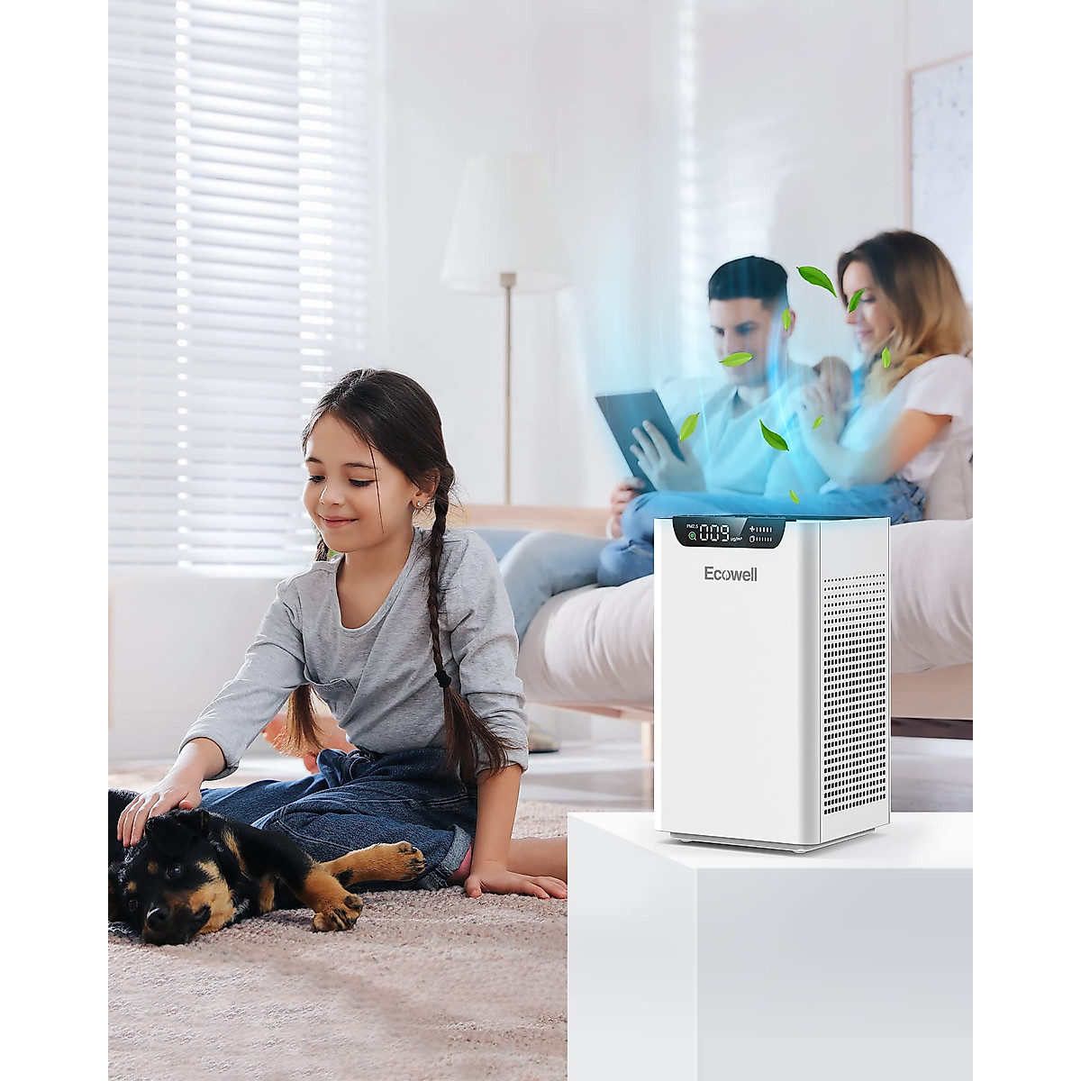 Air Purifiers for Home Bedroom Up to 1185 Sq Ft with Air Quality Sensors, H13 True HEPA Filter, 24 dB Quiet Desktop AirPurifier Clean 99.97% of Dust, Pet Hair, Smoke, Pollen, ECOWELL EAP260, White