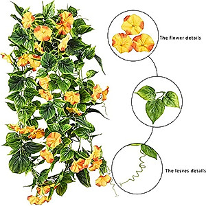 WSND 90 Inch Artificial Morning Glory Flower Vines,2PCS Flowers Hanging Green Plants Silk Garland Greenery Garland Morning Glory for Wedding Garden Wall Fence Home Decor
