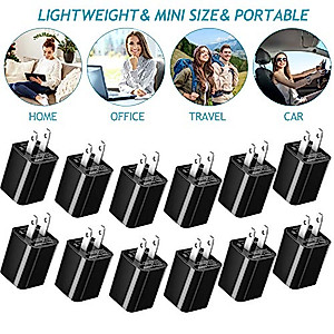 12 Pieces USB Wall Plugs USB Charger Blocks Charging Blocks for Wall Outlet 2.1a Dual Port USB Wall Plug Fast Charging for Most Smartphones and Tablets (Black)