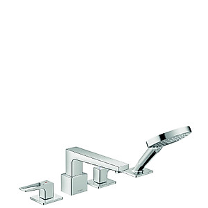 hansgrohe Metropol Modern 2-Handle 19-inch Wide Roman Tub Filler Freestanding Bathtub Faucetand Shower Set in Chrome, 74553001