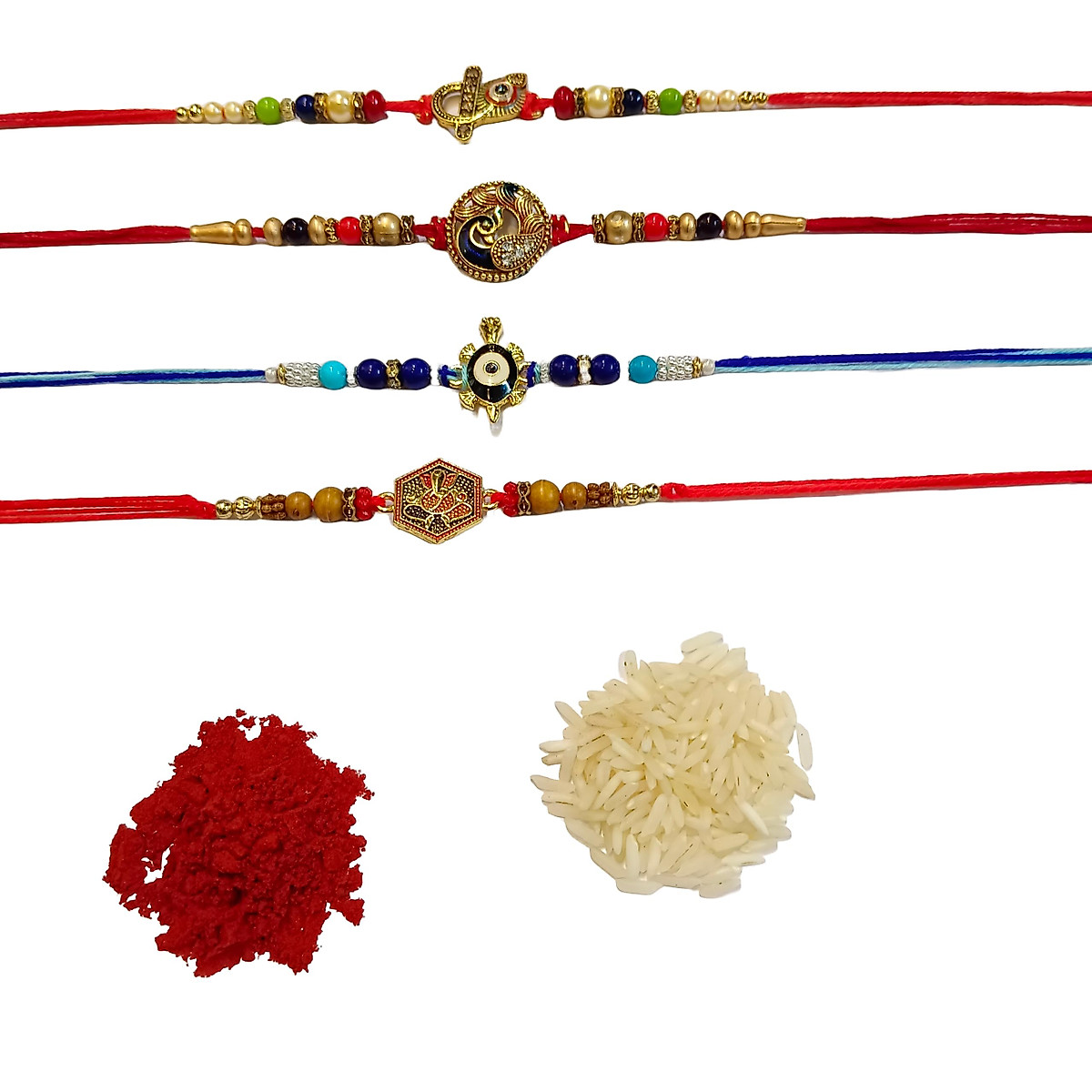 Rakhi for Brother, Bhaiya dooj, Rakshabandhan Rakhi Set of 4 with Red Color Thread Design, Raksha Bandhan Rakhi for Brother