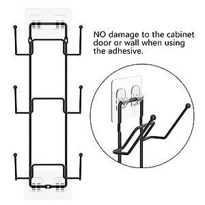 2 pack pot lid organizer rack for cabinet door/wall, no drilling adhesive wall/door mounted pot and pan lid holder, metal with powder coating, black