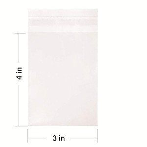 KoberrLi 3 x 4-inch Small Crystal Self Protective Bags Clear Resealable Cello Cellophane Bags for Candy Cookies Cards (100 Pack)