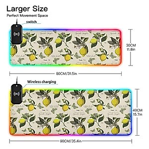 Lemon Tree Wireless Charging Mouse Pad for Mobile Phone Extra Large Gaming Mousepad with 13 Lighting Modes Keyboard Mat for MacBook PC Laptop Desk Office Home Gaming