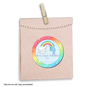 Narwhal Unicorn of The Sea Valentine Party Favor Sticker Labels for Girls, 40 2" Party Circle Stickers by AmandaCreation, Great for Classroom Valentines, Envelope Seals, Gifts & Treats