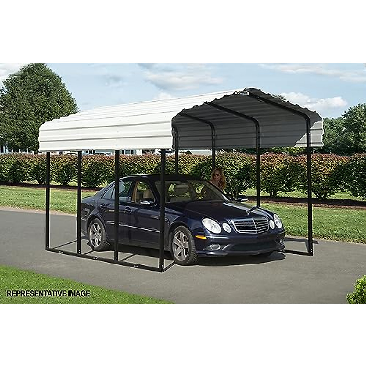 Arrow Carports Galvanized Steel Carport, Compact Car Metal Carport Kit, 10' x 24' x 9', Eggshell