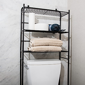 Mind Reader Over The Toilet Storage Rack, Bathroom Organizer, Bathroom Shelves, Metal, 23.5" L x 10.25" W x 70.5" H, Black