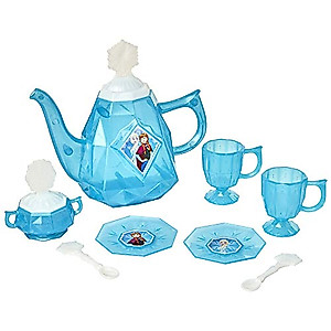 Disney Frozen Tea Set for Girls - 10 Piece Tea Party Set - Pretend Tea Time Play Kitchen Toy, Blue