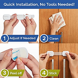 Child Safety Strap Locks (10 Pack) Baby Locks for Cabinets and Drawers, Toilet, Fridge & More. 3M Adhesive Pads. Easy Installation, No Drilling Required, White