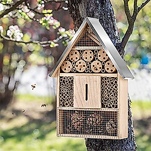 Elipark Wooden Mason Insect Bee Butterfly House,Insect Hotel,an Outdoor Hanging Bamboo Habitat for Bee Butterfly Ladybugs Live,Bee Box,Butterfly Habitat for Garden,9 x 15.7 x 2.5 Inch