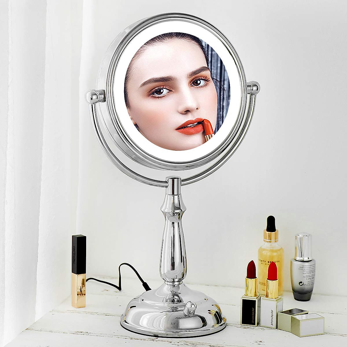 Professional 8" Lighted Makeup Mirror, 10X Magnifying Vanity Mirror with 26 Medical LED Lights,Double Sided Dimmable Cosmetic Mirror,Brightness Adjustable Desk Lamp Alternative,Gift for Mother's Day
