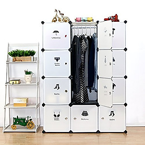 UNICOO - Multi Use DIY Plastic 12 Cube Organizer, Toy Organizer, Bookcase, Storage Cabinet, Wardrobe Closet White with Door Sticker (Deeper Cube - White)