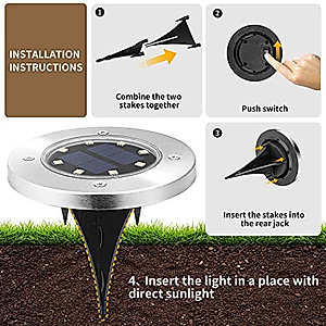 SOLPEX Solar Ground Lights, 8 LED Solar Powered Disk Lights Outdoor Waterproof Landscape Lawn Lighting for Garden Yard Deck Walkway Patio Pathway (8, Warm White)