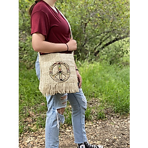Original Collections Unisex Bohemian 100% Hemp Hippie Peace Sign Crossbody-Messenger-Bag with Rasta Colors
