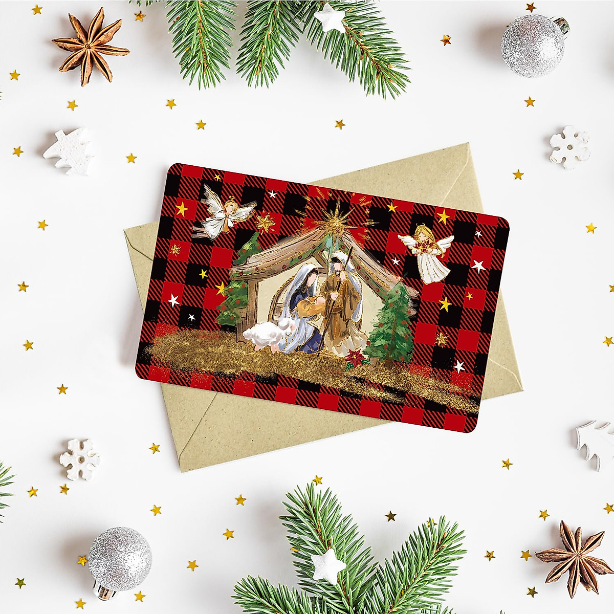 Artoid Mode 24 Pack Angels Cabin Christmas Thank You Cards Xmas Tree Greeting Cards Gift With Envelope Sticker Blank Note Cards for Birthday Wedding Baby Shower Bridal Shower, 4 x 6 Inch