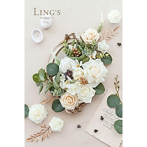 Ling's Moment White Flowers Artificial, Ivory & Cream Fake Flowers Eucalyptus Greenery Combo Box Set for DIY Wedding Bridal Bouquet, Centerpieces, Home Decor, Floral Arrangement Decor, etc.