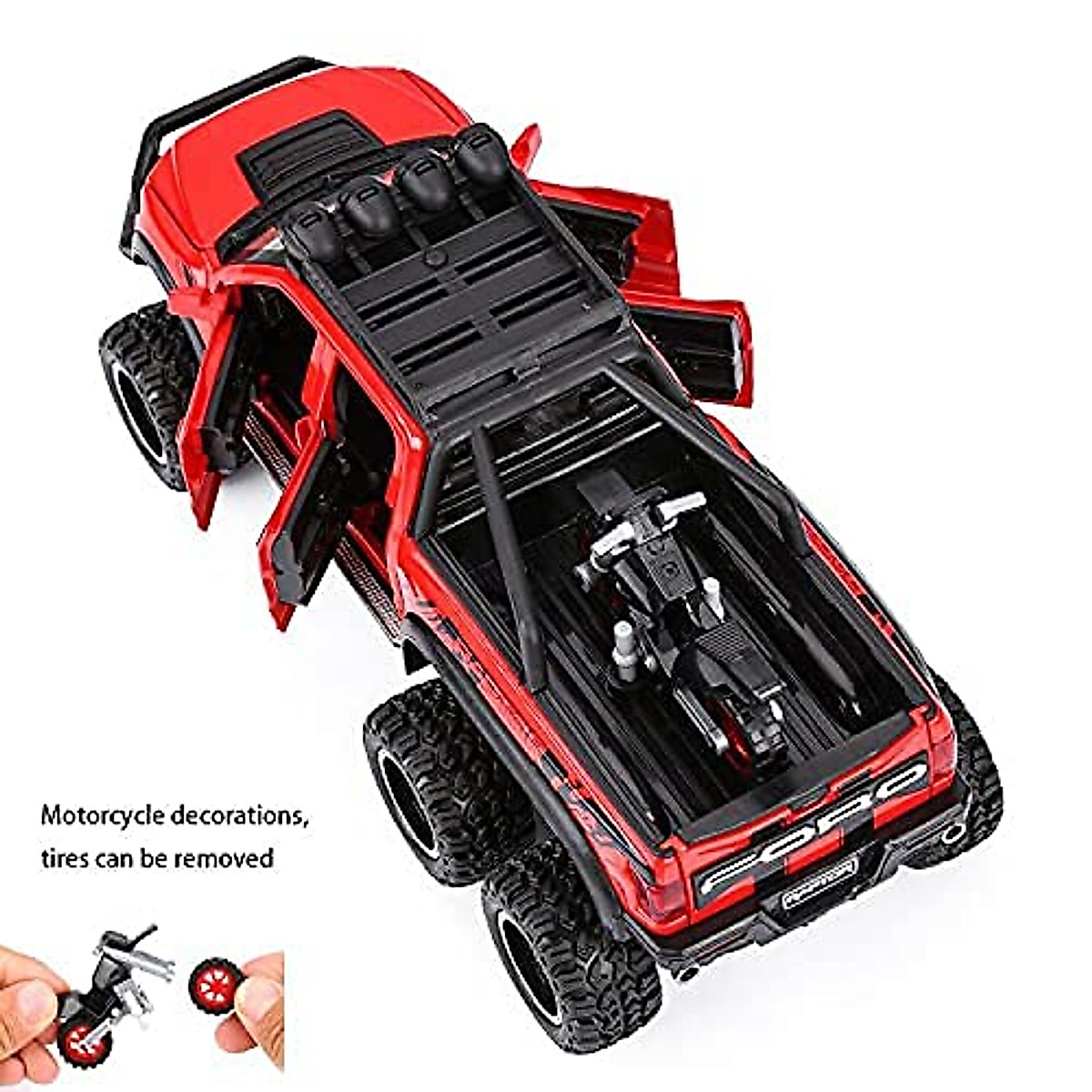 SASBSC Toy Pickup Trucks for Boys F150 Raptor DieCast Metal Model Car with Sound and Light for Kids Age 3 Year and up RED