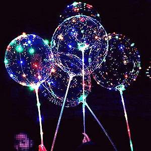 LED Light Up BoBo Balloons Colorful 10 Packs,3 Levels Flashing Handle,20 Inches Bubble Balloon,70cm Stick,Christmas Birthday Party Decoration