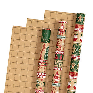RUSPEPA Christmas Wrapping Paper Rolls - 17 inches x 10 feet per Roll, Total of 3 Rolls - Red and Green