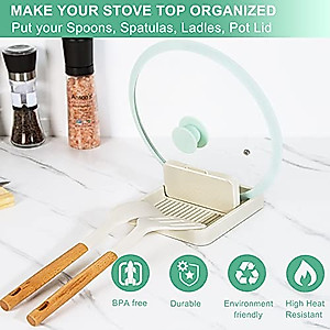 Spoon Rest with Pot Lid Holder For Stove Top, Spoon Holder for Kitchen Counter, Neat & Drip-Free While Cooking or Eating, Perfect for Placing spoons, pot lids, Spatulas, Utensils, Ladle, Tongs, Beige