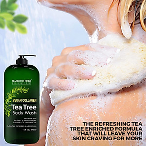 Majestic Pure Tea Tree Body Wash - Formulated to Combat Dry, Flaky Skin - Soothes, Nourishes and Moisturizes Irritated, Chapped, Problem Skin Areas - (Packaging may Vary) -16 fl. oz (Pack of 2)