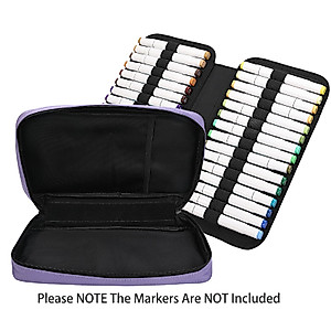 BOMKEE 60 Slots Marker Organizer Case, Large Marker Case for 60 Markers Big Capacity Marker Storage Bag Pen Case Pencil Pouch with Carrying Handle