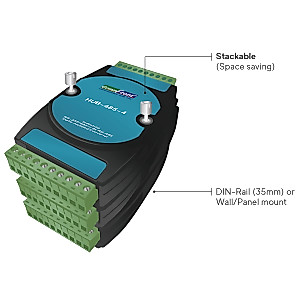 COMMFRONT Industrial RS485 Opto-Isolated Hub/Splitter/Repeater, 2500V Optical Isolation, Supports 4x128 RS-485 nodes (Expandable), DIN-Rail/Wall/Panel Mount
